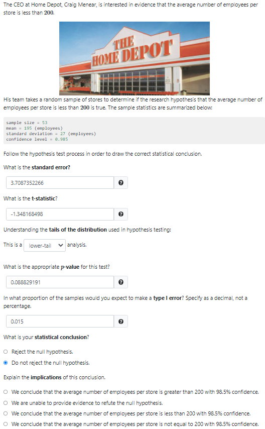 Solved The CEO at Home Depot, Craig Menear, is interested in | Chegg.com