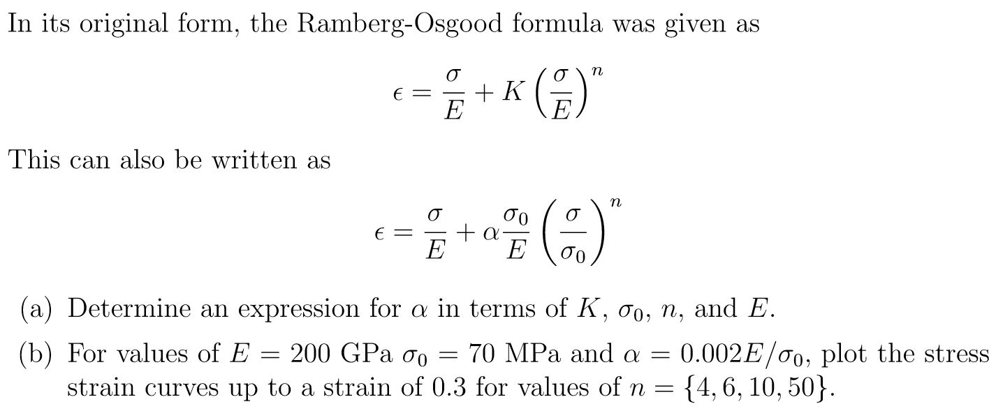 Solved In Its Original Form The Ramberg Osgood Formula Was Chegg
