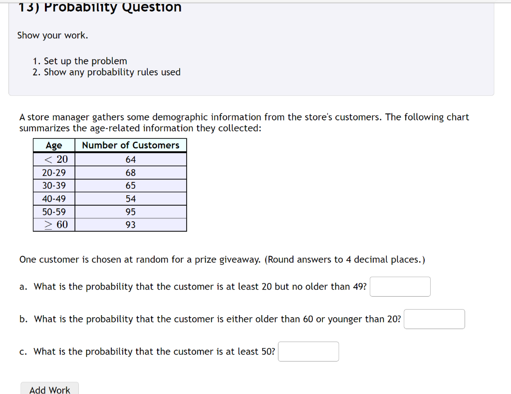 Solved 13) Probability Question Show your work. 1. Set up | Chegg.com