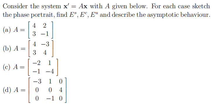 Solved Consider the system x' = Ax with A given below. For | Chegg.com