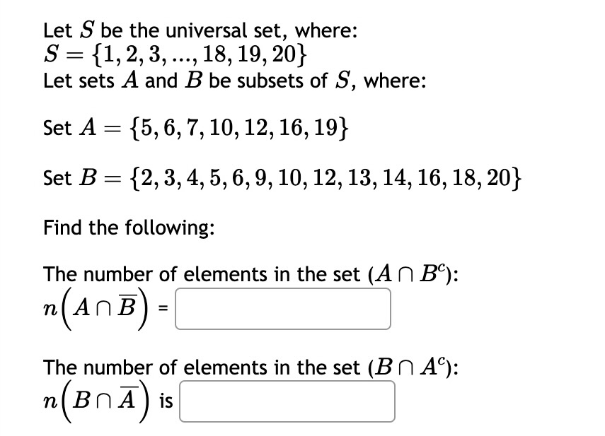 Solved Let S be the universal set, where: | Chegg.com