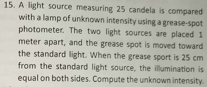 Solved A light source measuring 25 ﻿candela is comparedwith | Chegg.com