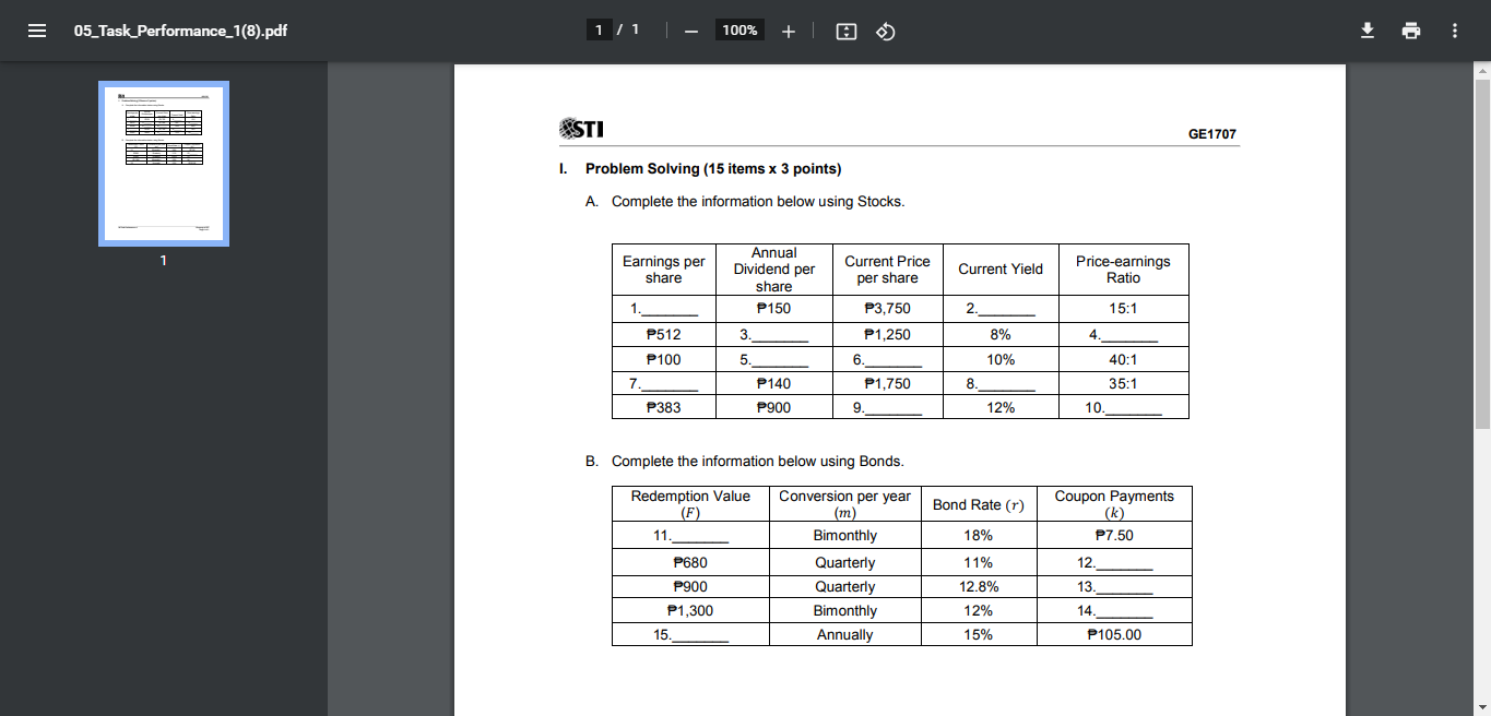Solved A. Complete the information below using stocks. B. | Chegg.com