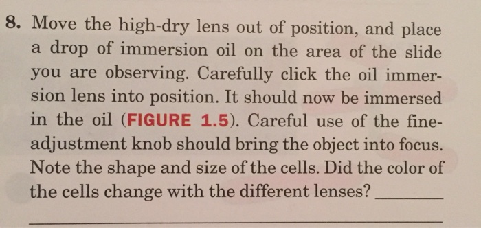 8. Move the high-dry lens out of position, and place | Chegg.com