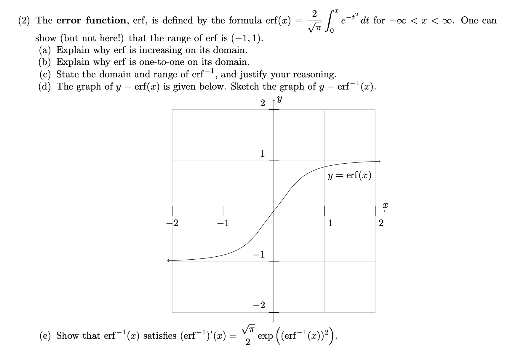 0. One can (2) The error function, erf, is defined by | Chegg.com