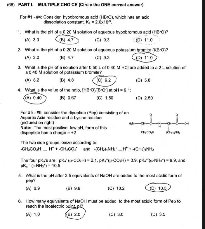 Solved (68) PART. MULTIPLE CHOICE (Circle the ONE correct | Chegg.com