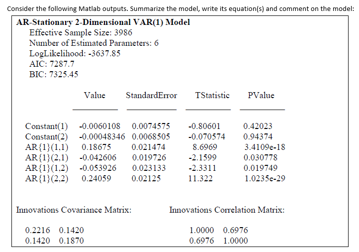 Solved To summarise- write the equation of the VAR-model and | Chegg.com