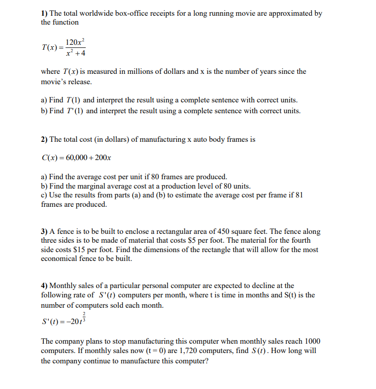 Solved 1) The total worldwide box-office receipts for a long | Chegg.com