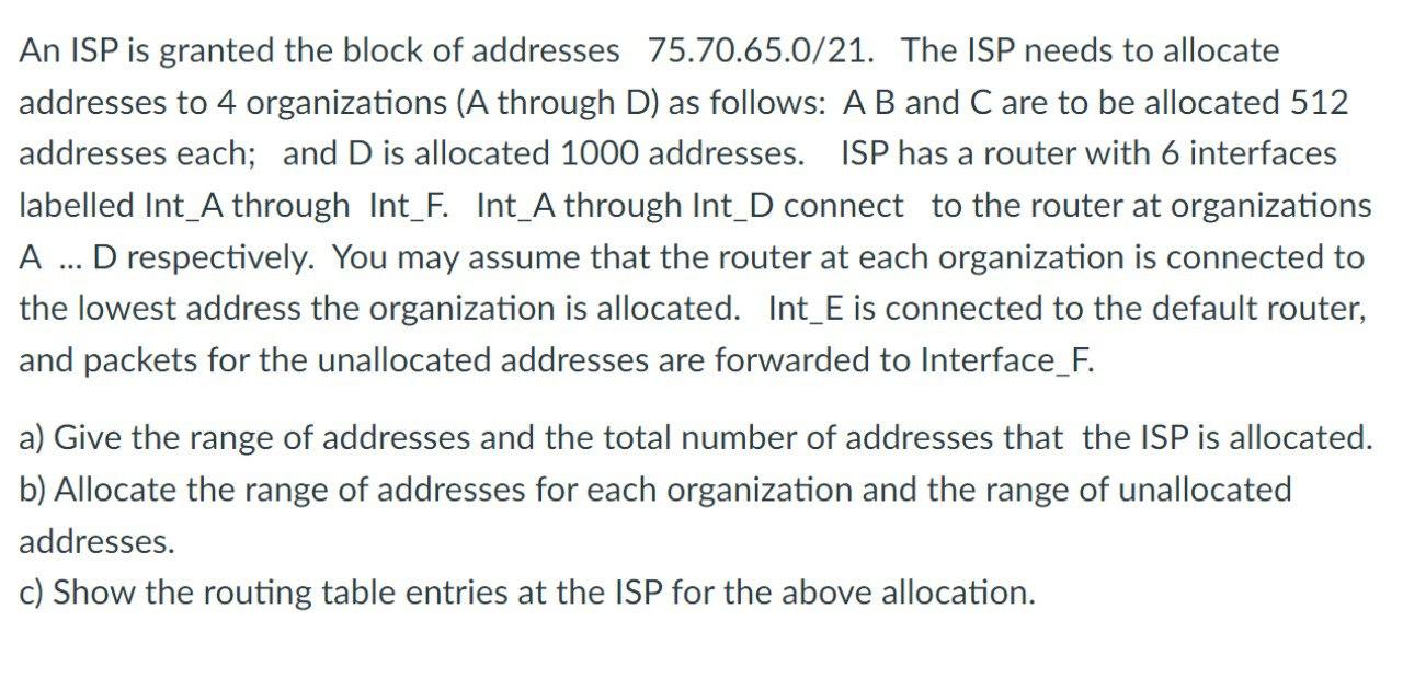 Solved An ISP is granted the block of addresses | Chegg.com
