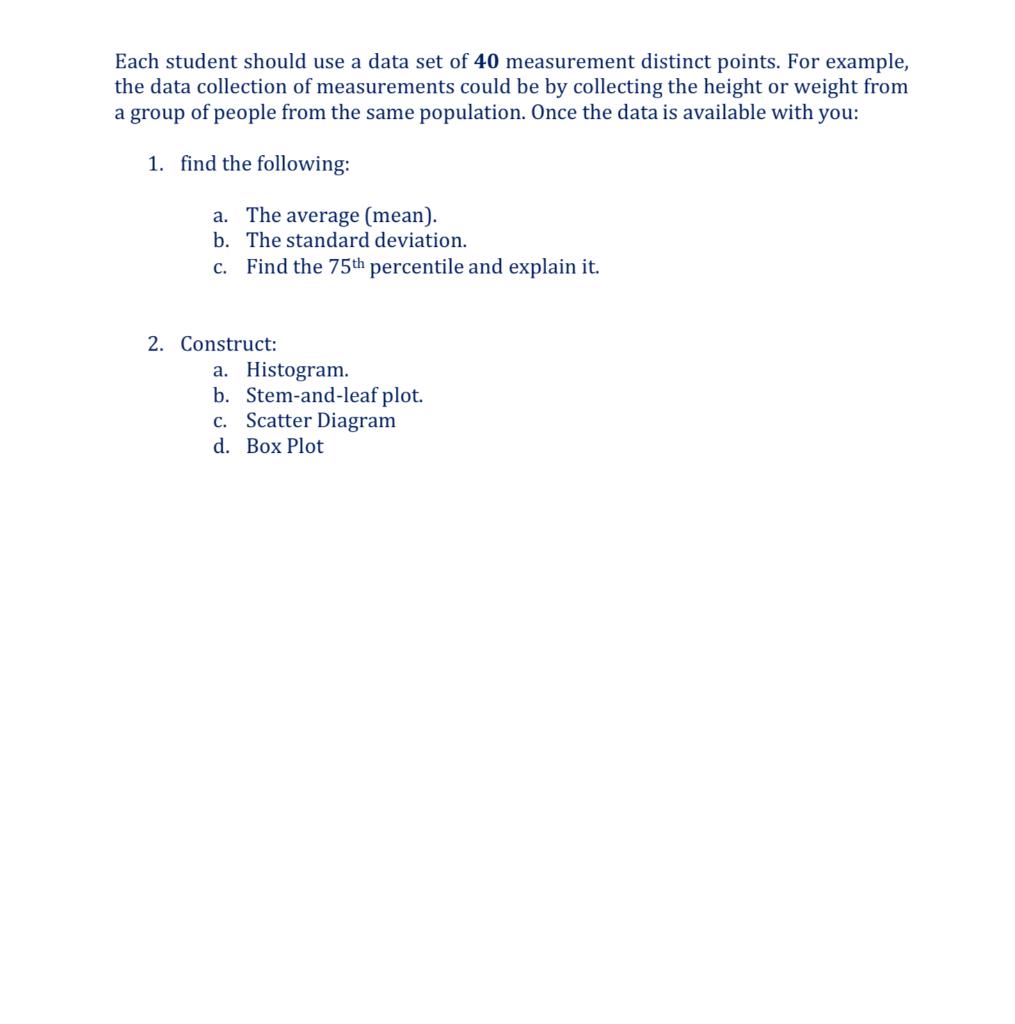 Solved Each student should use a data set of 40 measurement | Chegg.com
