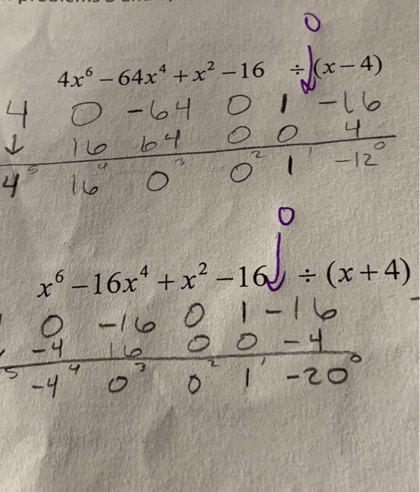 Solved 0 ÷(x-4) 4x6-64x4 +x2-16 4 | Chegg.com