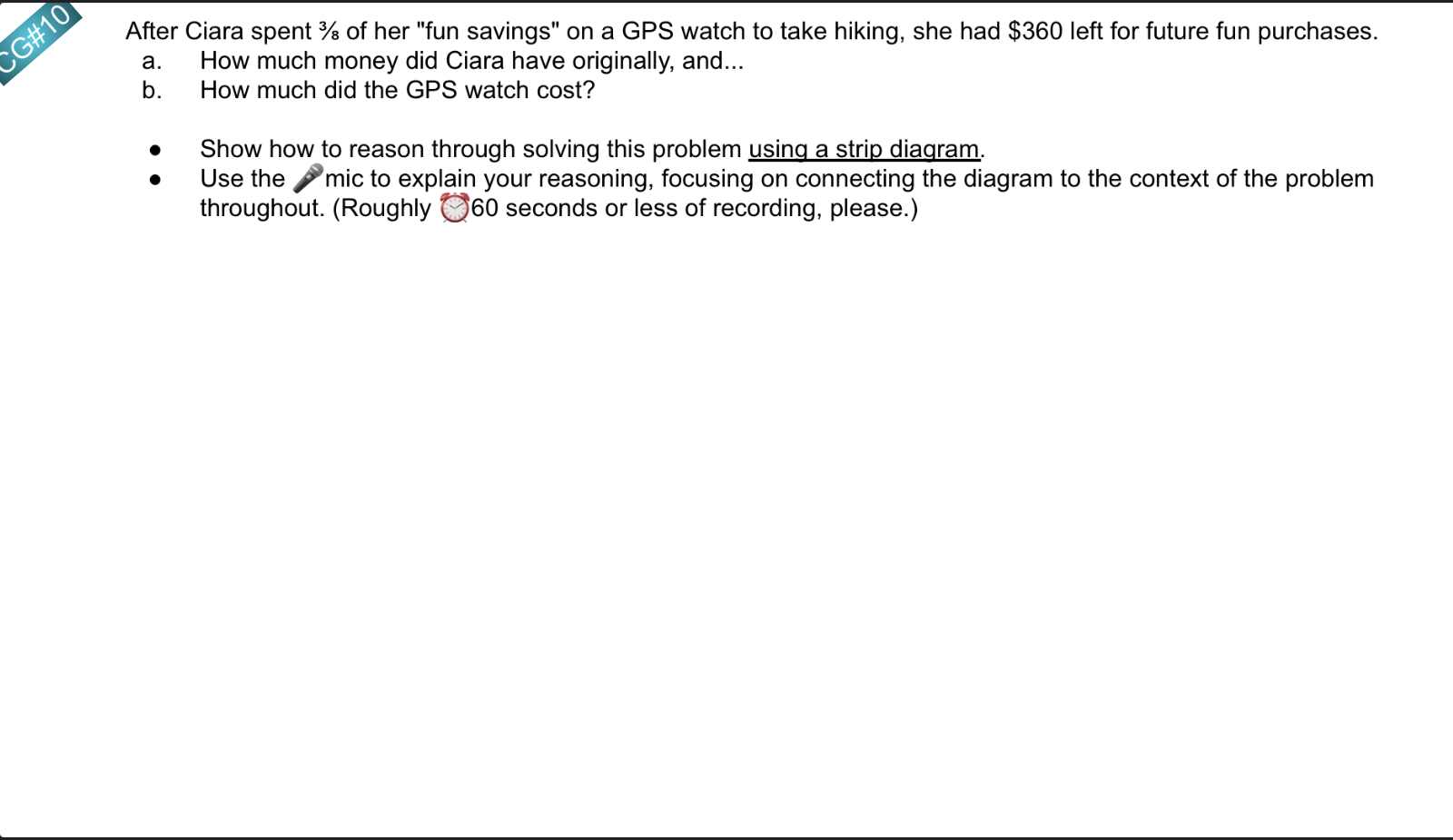 Solved After Ciara spent 3/8 of her "fun savings" on a GPS | Chegg.com