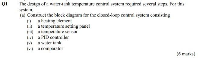 Solved Q1 The design of a water-tank temperature control | Chegg.com