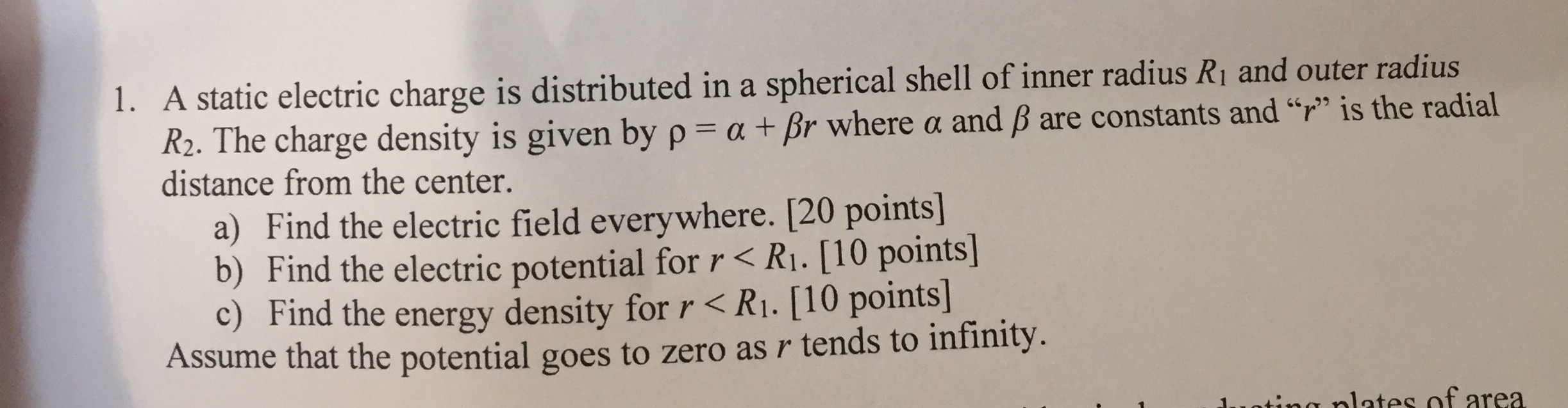 Solved 1. A static electric charge is distributed in a | Chegg.com
