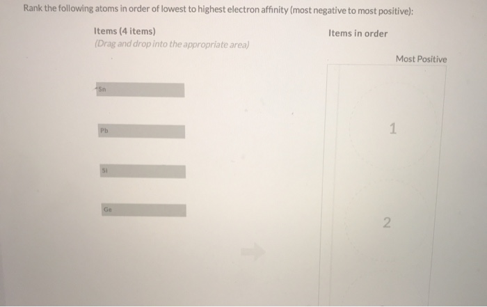 Solved Rank The Following Atoms In Order Of Lowest To
