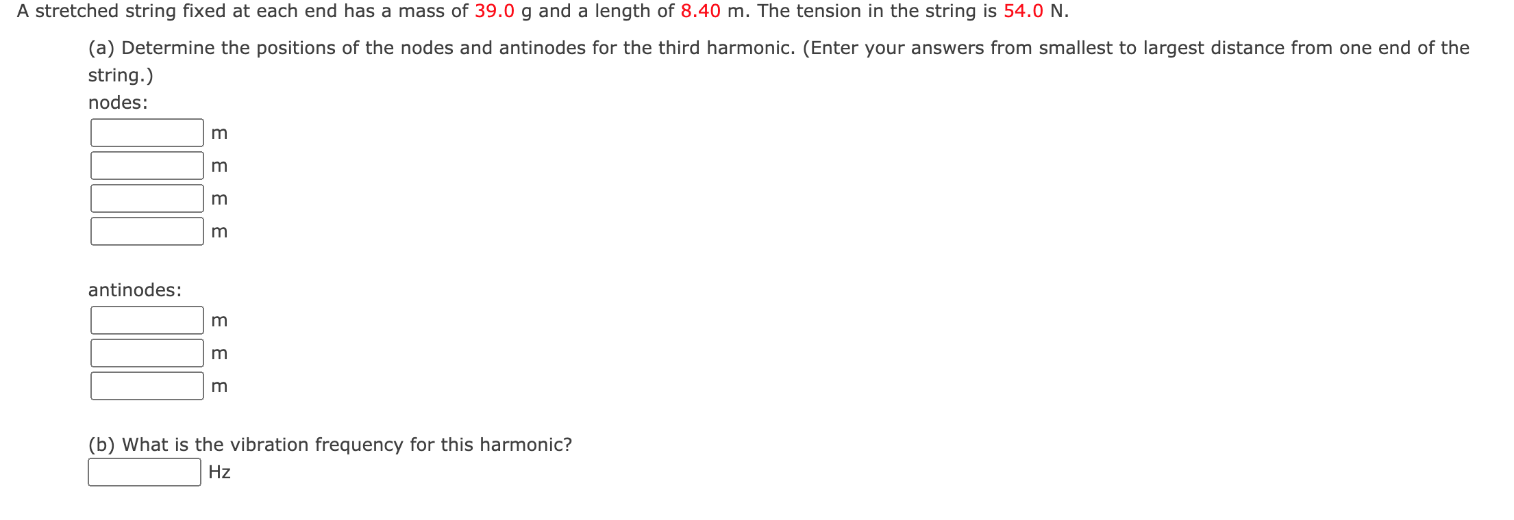 Solved A stretched string fixed at each end has a mass of | Chegg.com