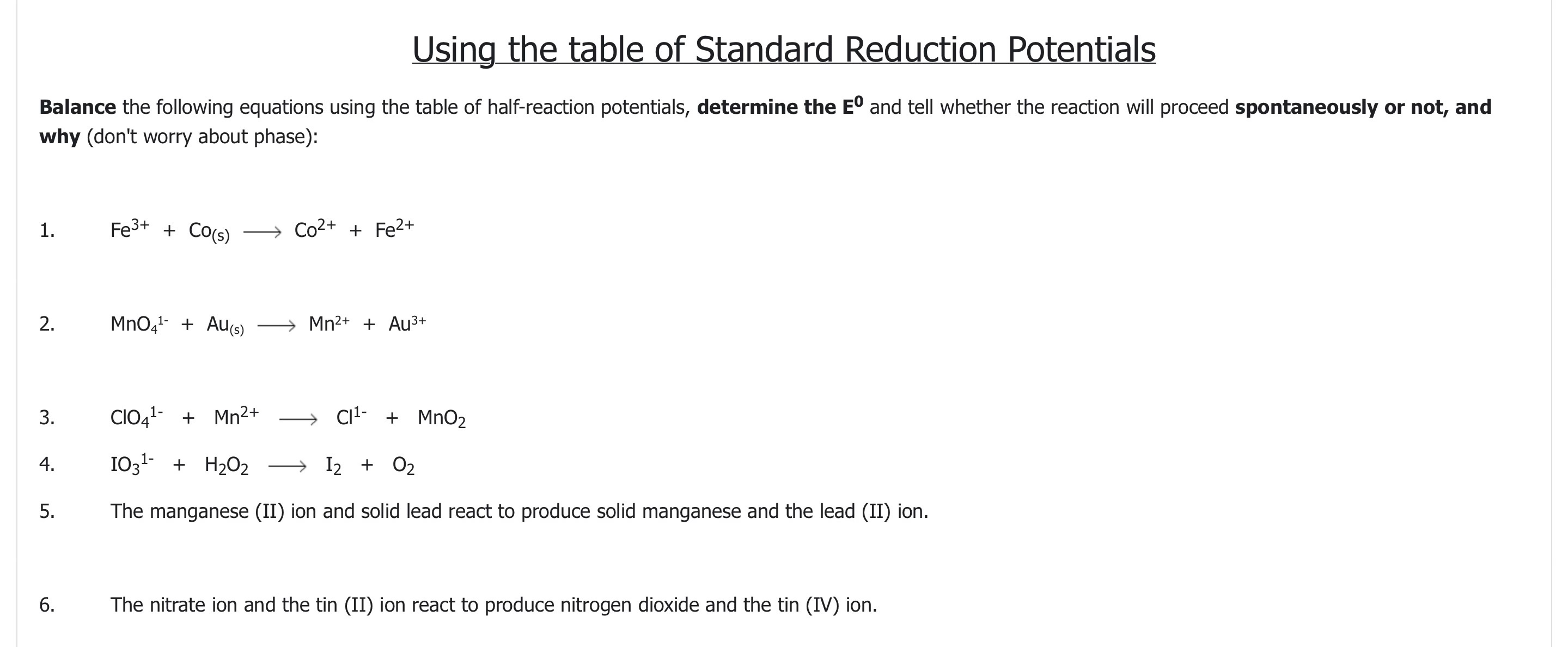 Solved Balance the following equations using the table of | Chegg.com