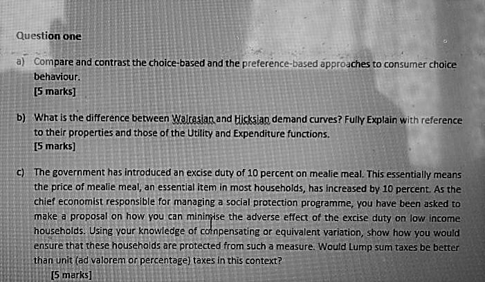 Solved Question one a) Compare and contrast the choice-based | Chegg.com