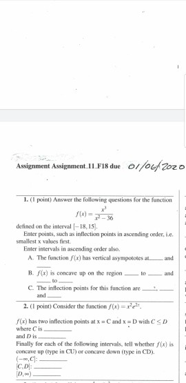 Solved Assignment Assignment. 11 F18 due 01/04/2020 1. (1 | Chegg.com
