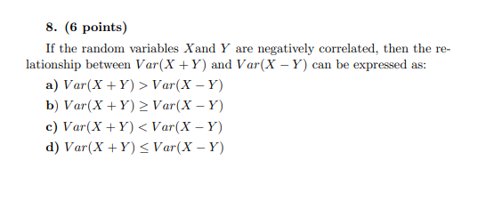 Solved 8 6 Points If The Random Variables Xand Y Are 