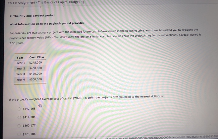 Solved Ch 11 Assignment The Basics Of Capital Budgeting 7 Chegg