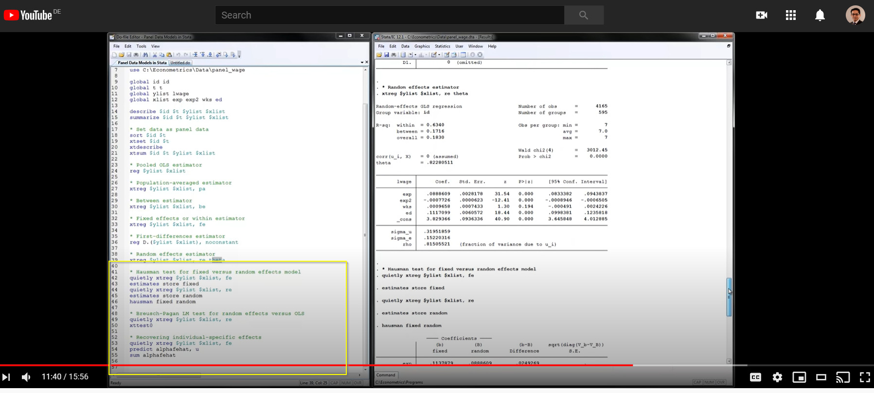 YouTube DE Search Do-file Editor - Panel Data | Chegg.com