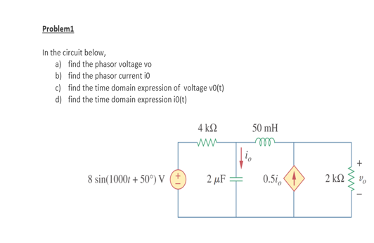 Solved Problemi In the circuit below, a) find the phasor | Chegg.com