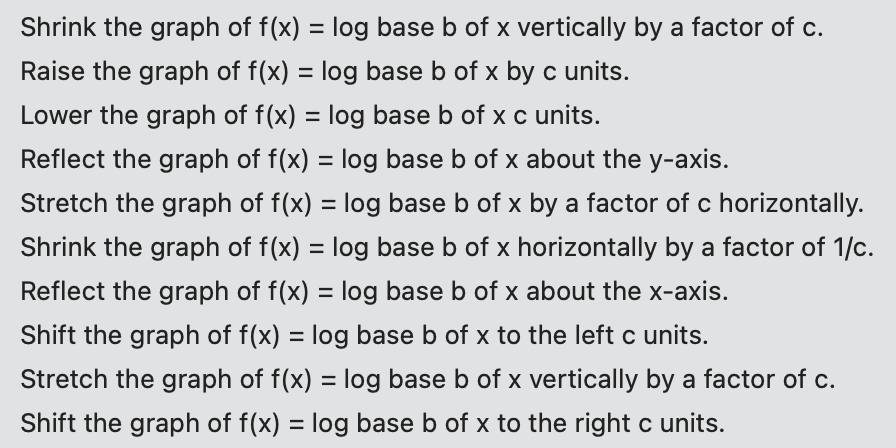Solved g(x) = c logbx, O1 g(x) = logb(cx), 01 g(x) = logbx - | Chegg.com
