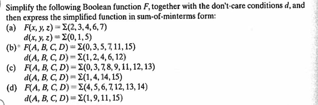 Solved Simplify The Following Boolean Function F together