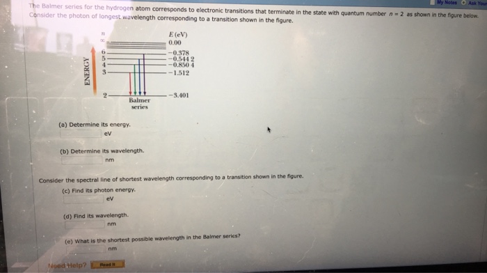 Solved The Balmer Series For The Hydrogen Atom Corresponds