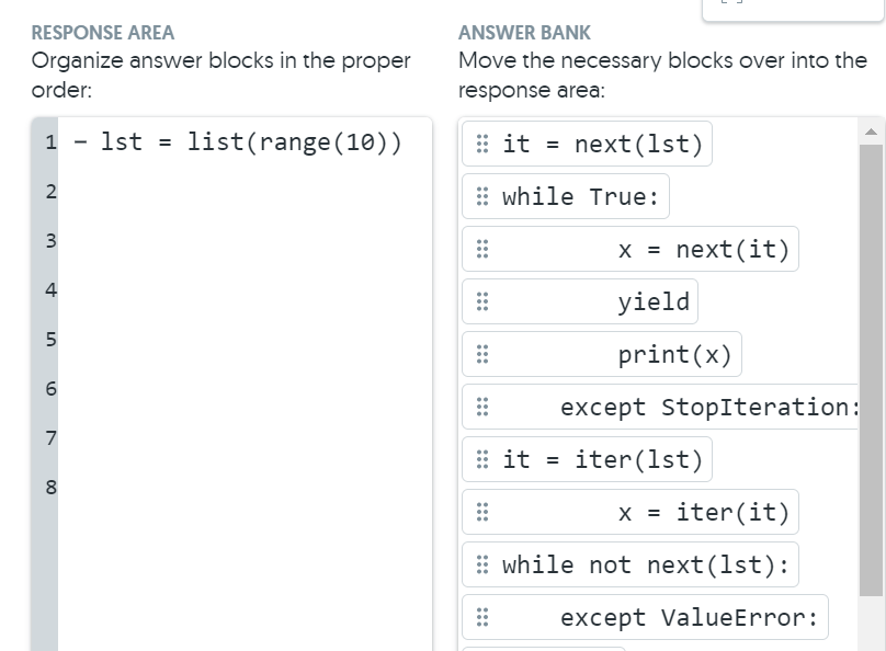 Solved RESPONSE AREA Organize answer blocks in the proper | Chegg.com