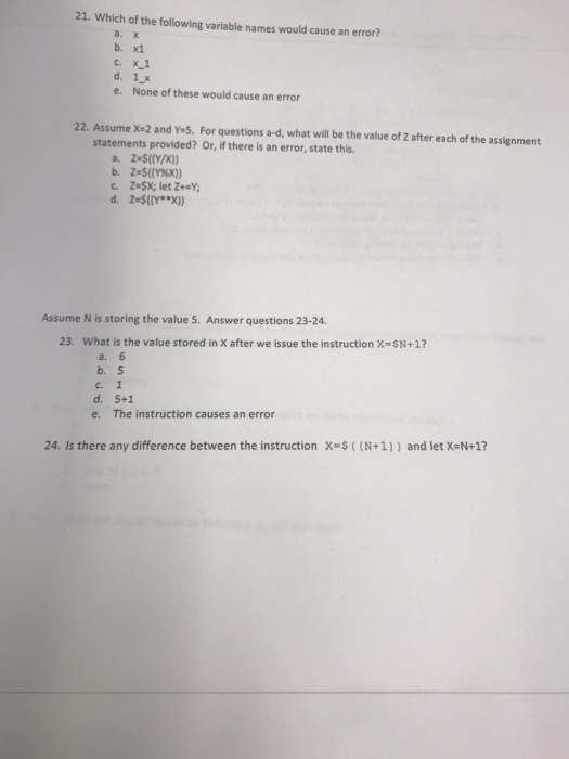 Solved 21. Which of the following variable names would cause | Chegg.com