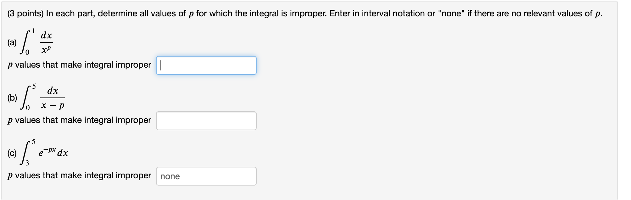 Solved (3 points) In each part, determine all values of p | Chegg.com