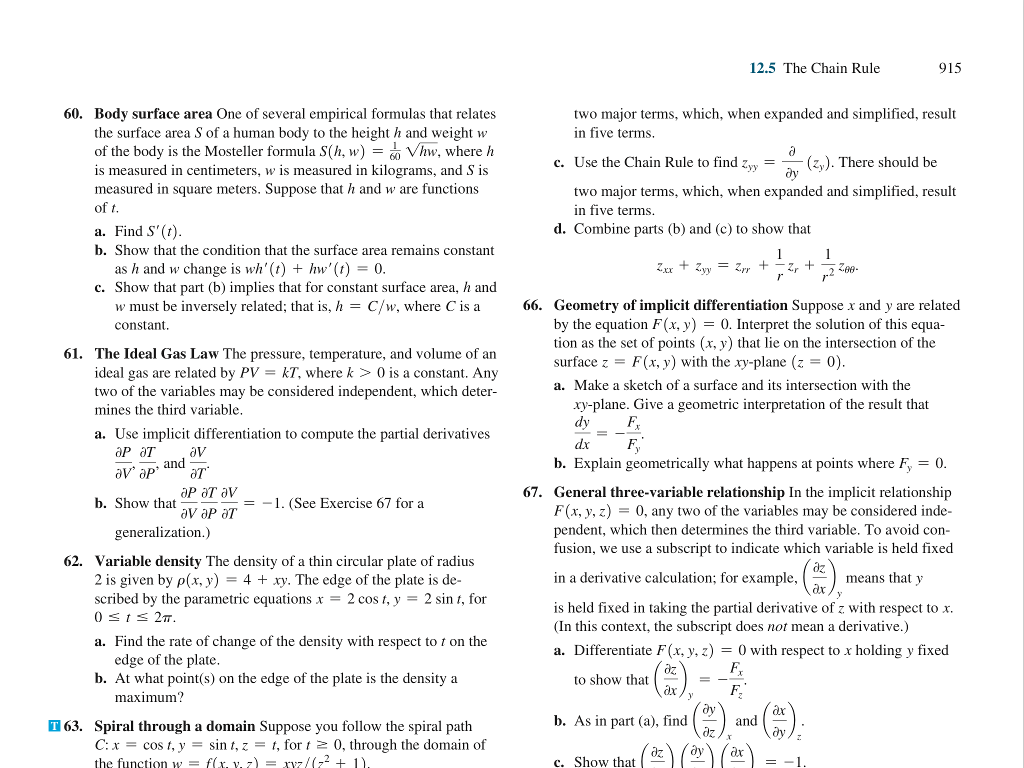 Solved 12.5The Chain Rule 60. Body surface area One of | Chegg.com