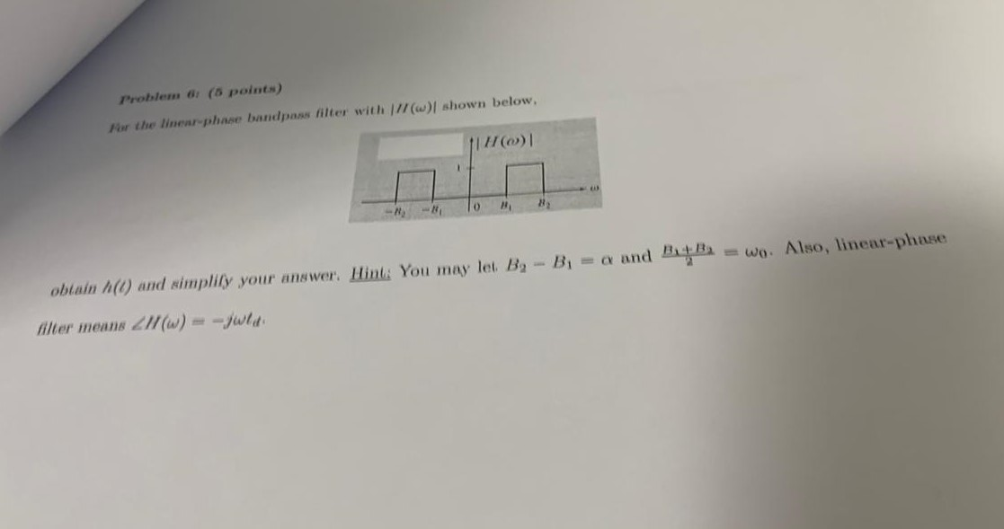 Solved Problem : (5 points) w the linear phase bandpass | Chegg.com