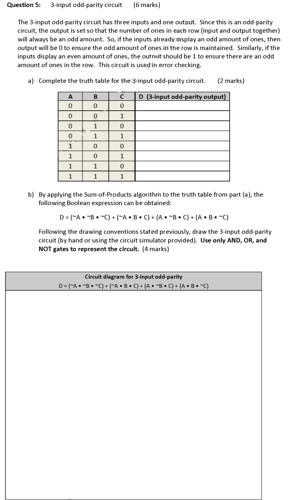 Solved The 3-input odd-parity circuit has three inputs and | Chegg.com