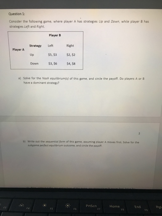 Solved Question 1 Consider the following game, where player | Chegg.com