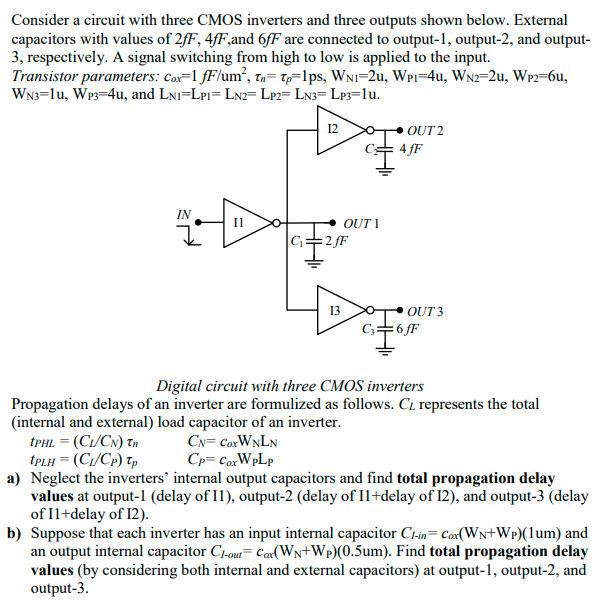 Consider a circuit with three CMOS inverters and | Chegg.com