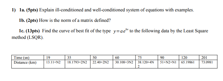 Solved 1) 1a. (5pts) Explain ill-conditioned and | Chegg.com