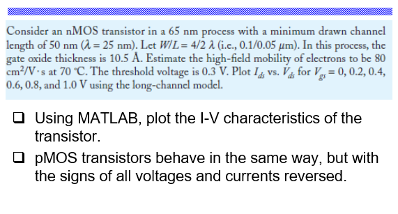 Consider an nMOS transistor in a 65nm ﻿process with a | Chegg.com