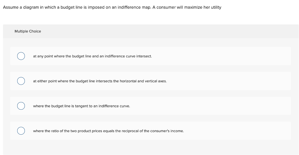 Solved Assume A Diagram In Which A Budget Line Is Imposed On Chegg