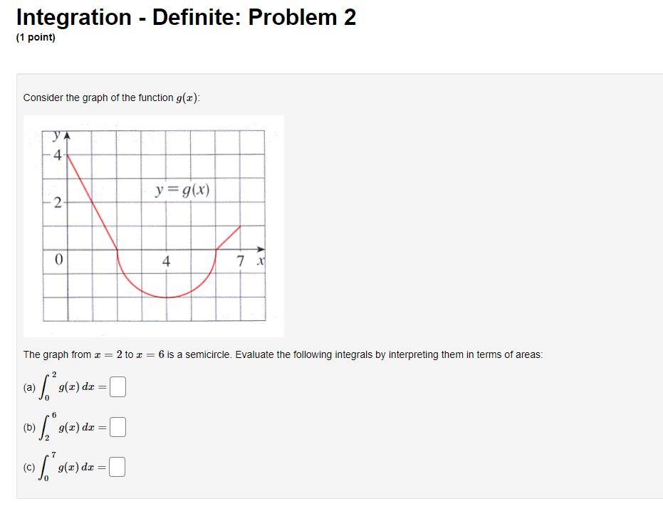 Solved Integration - Definite: Problem 2 (1 point) Consider | Chegg.com