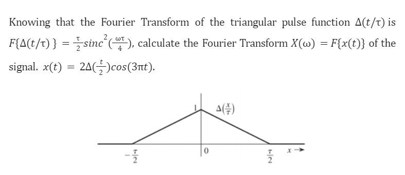 Solved Knowing that the Fourier Transform of the triangular | Chegg.com
