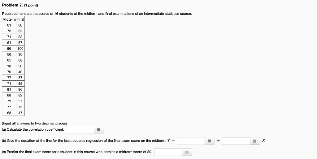 Solved Problem 7. (1 point) Recorded here are the scores of | Chegg.com