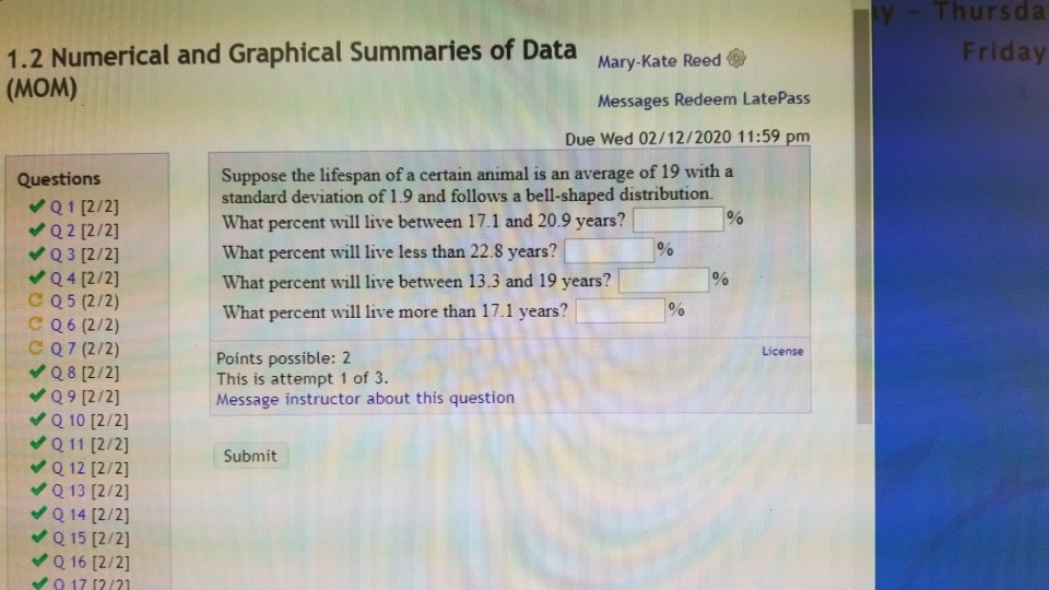 Solved Thursda Friday 1.2 Numerical and Graphical Summaries | Chegg.com