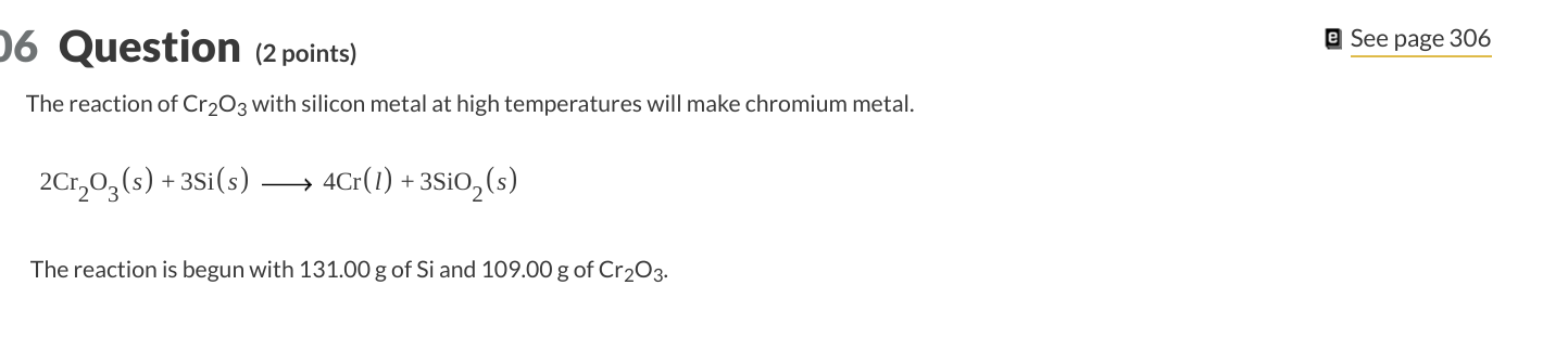 Solved Question ( 2 points) The reaction of Cr2O3 with | Chegg.com