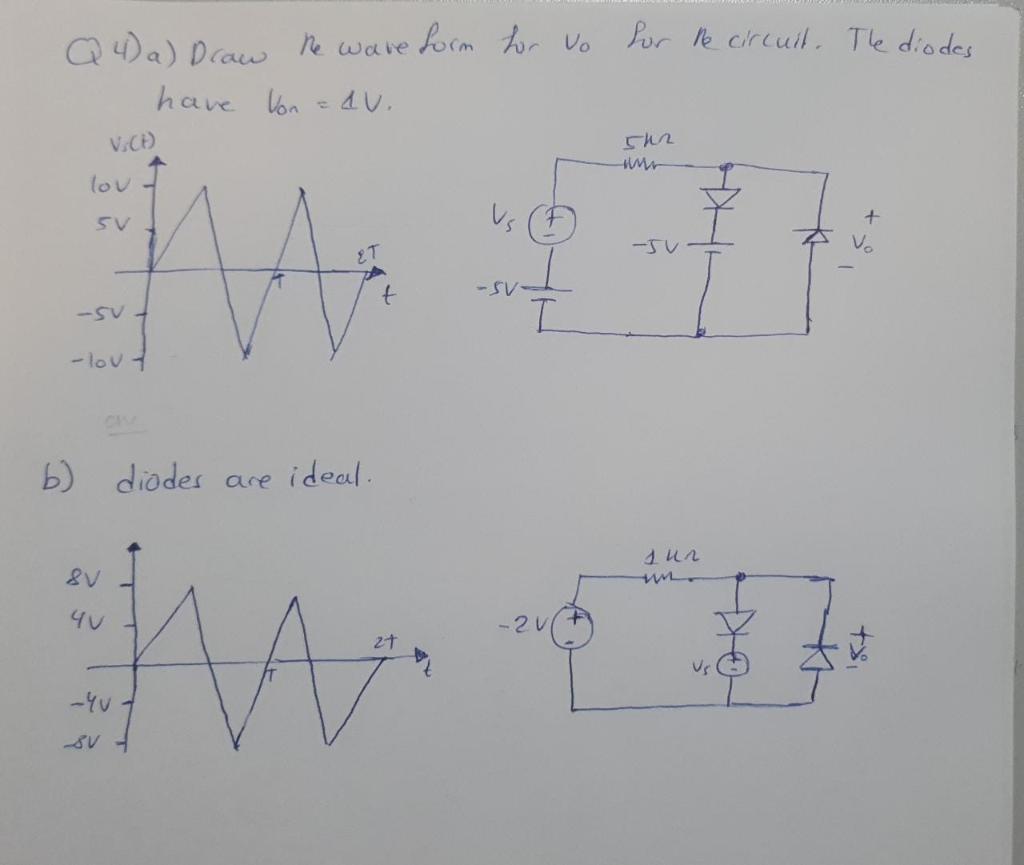 Solved 4) a) Draw the wave form for vo for he circuil. The | Chegg.com