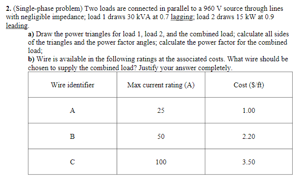 Solved 2. (Single-phase problem) Two loads are connected in | Chegg.com
