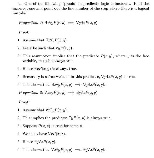 Solved 2. One of the following "proofs" in predicate logic | Chegg.com