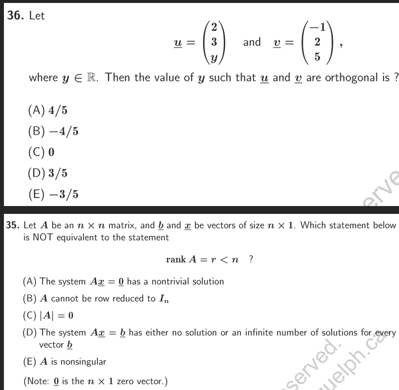 Solved 36. Let 2 U --0) --- () 3 and v= 2 5 where y E R. | Chegg.com